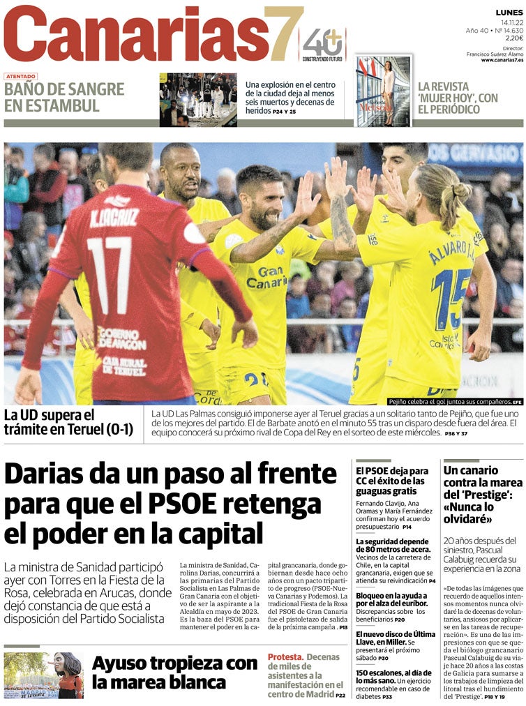 Vea la portada de CANARIAS7 de este lunes 14 de noviembre | Canarias7