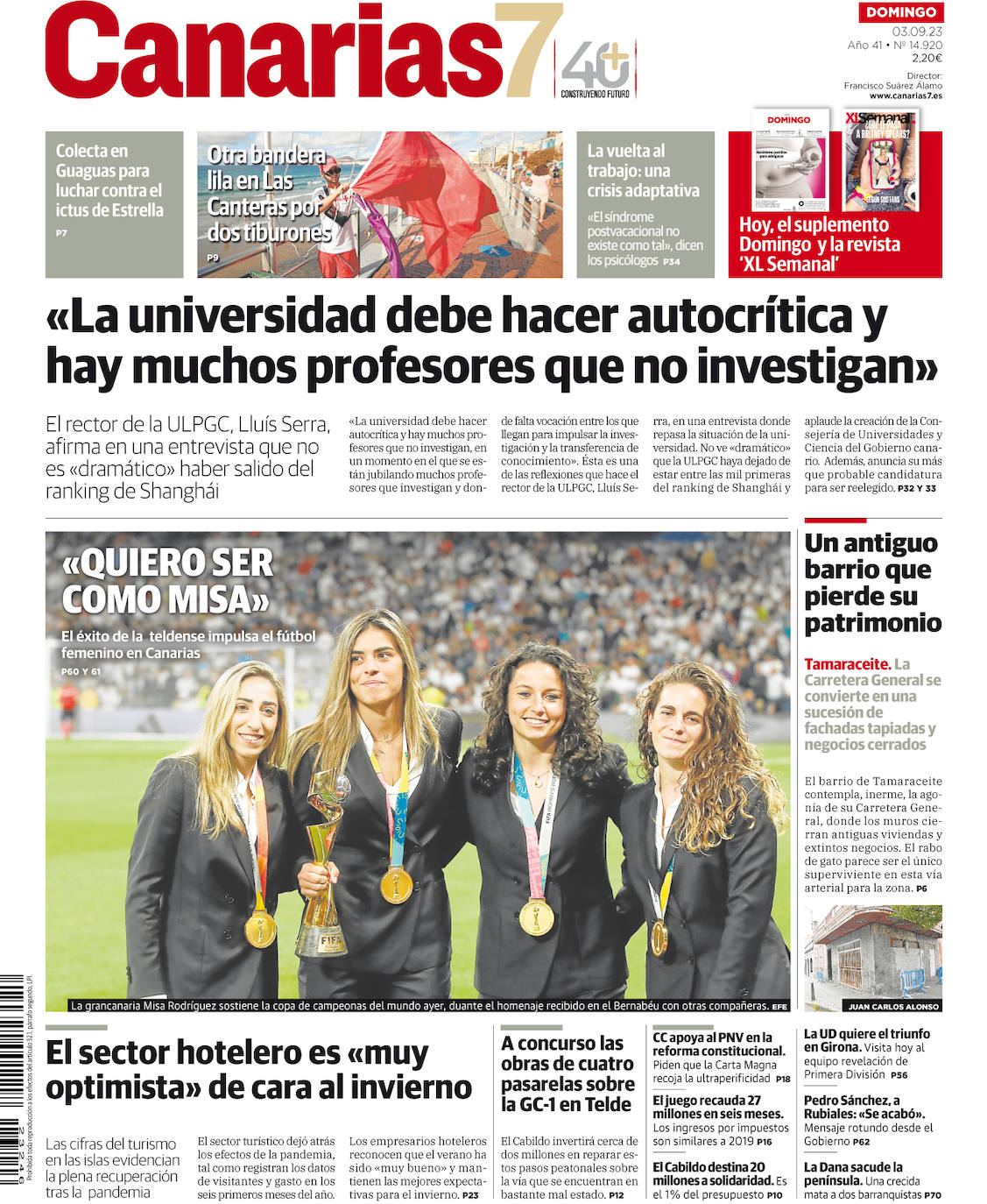 Vea la portada de CANARIAS7 de este domingo 3 de septiembre | Canarias7