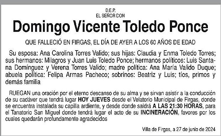 Domingo Vicente Toledo Ponce | Canarias7