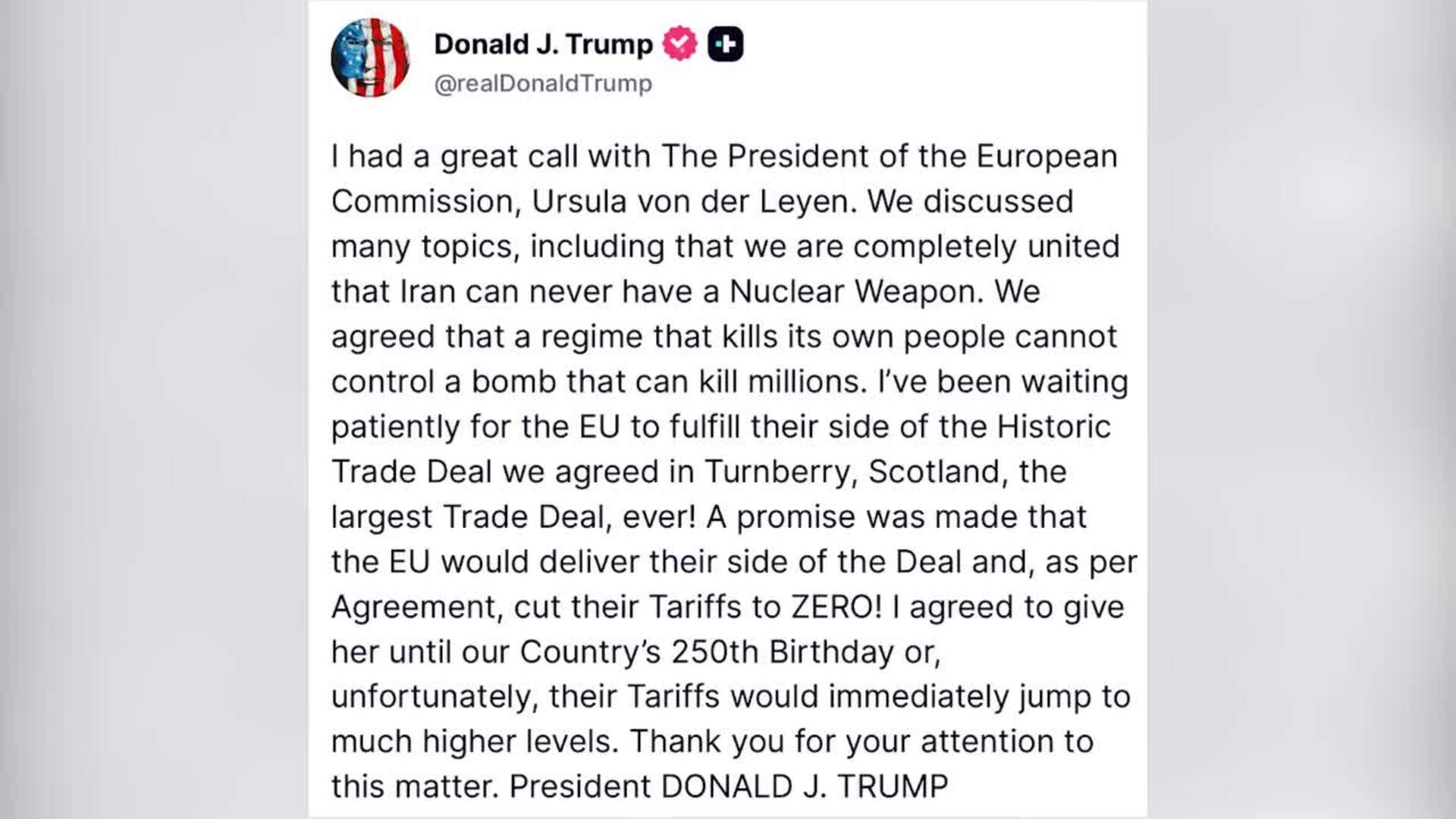 Trump da de plazo hasta el 4 julio a la UE para que cumpla con el ...