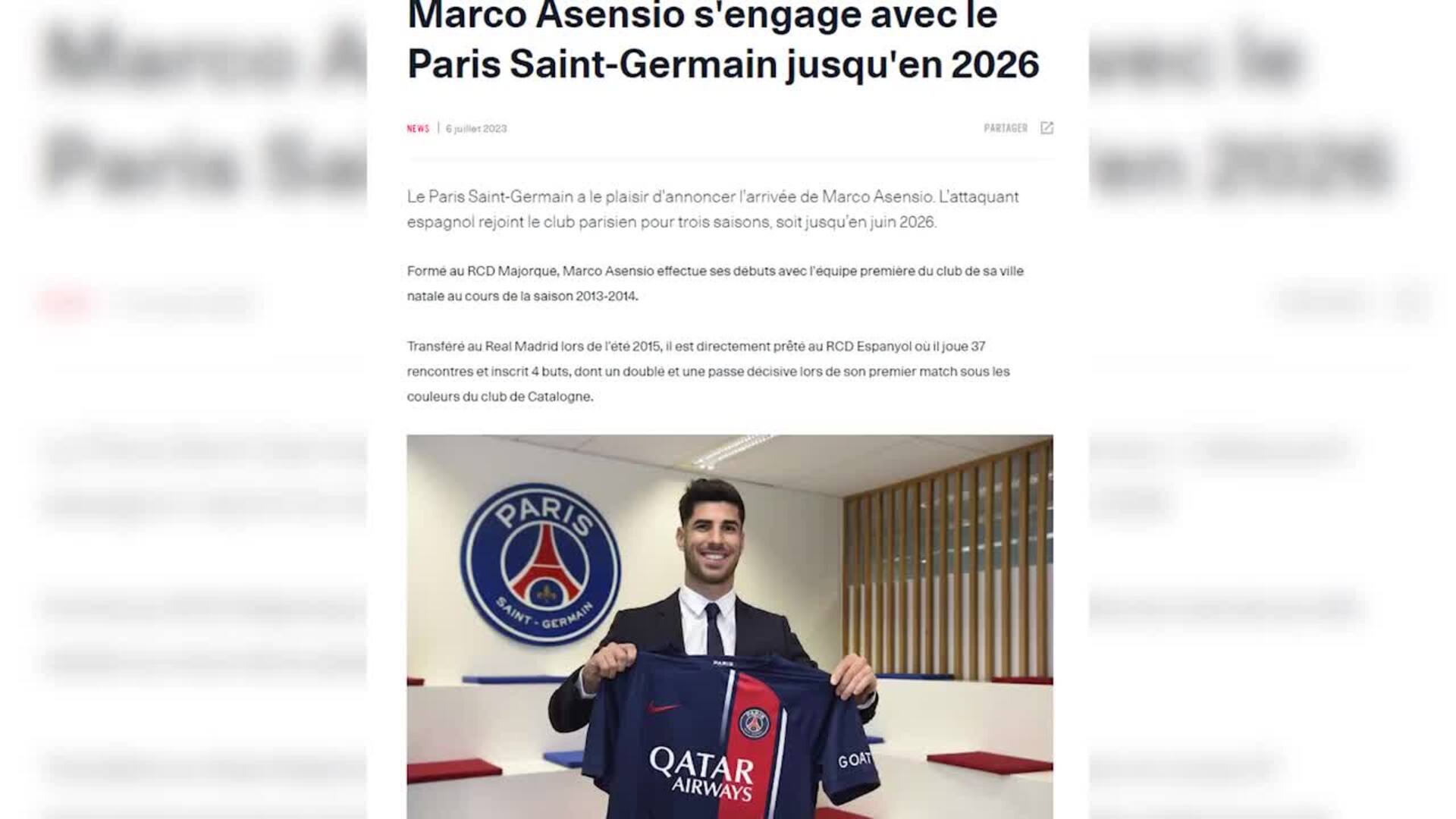Marco Asensio, nuevo futbolista del PSG hasta 2026 | El Diario Vasco