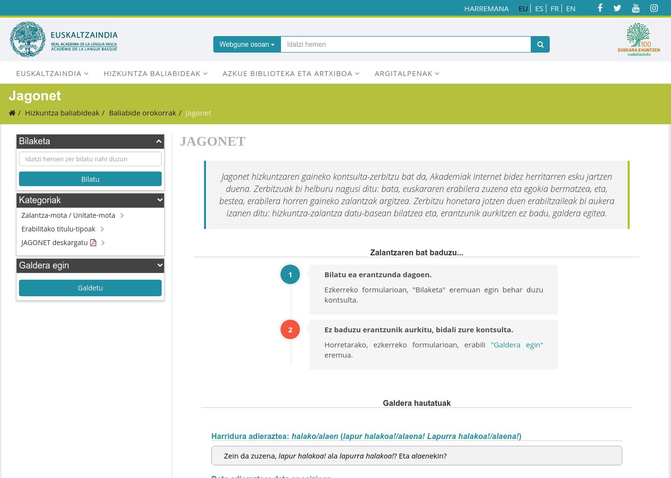 Jagonet kontsulta zerbitzuari 52 fitxa berri gehitu dizkio Euskaltzaindiak | El Diario Vasco