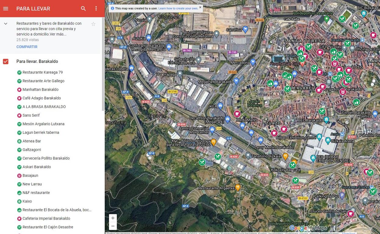 Un mapa interactivo reúne a negocios de Barakaldo que ofrecen comida ...