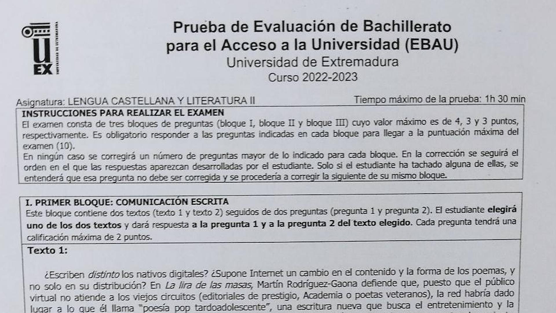 Así ha sido el examen de Lengua y Literatura que inaugura la EBAU en ...