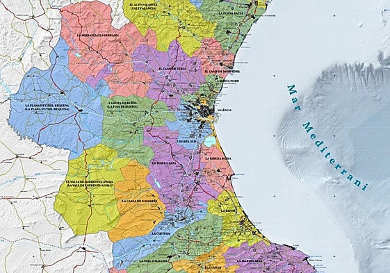 El mapa de las comarcas de Valencia y todos sus pueblos y ciudades ...